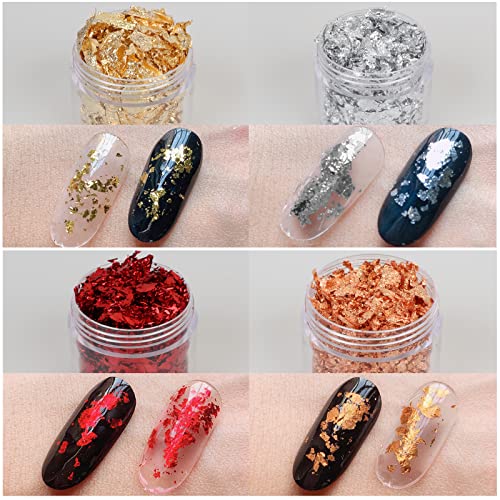 Gold Foil Flakes for Resin, 6 Bottles Gilding Flakes Metallic Foil Flakes with Tweezers for Nails,Painting,Crafts,Slime (Gold,Silver,Copper,Red,Blue,Purple Colors)