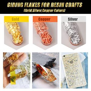 Gold Foil Flakes for Resin, 6 Bottles Gilding Flakes Metallic Foil Flakes with Tweezers for Nails,Painting,Crafts,Slime (Gold,Silver,Copper,Red,Blue,Purple Colors)