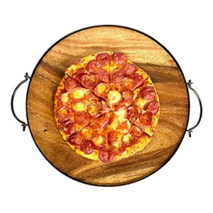 Wrightmart Handmade Round Wooden Serving Tray with Handle, Decorative Food Charcuterie, Beverage Server, Hand Shaped, Displays Natural Variations, Size May Vary Slightly, 14” Diameter