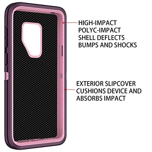 I-HONVA for Galaxy S9 Plus Case Shockproof Dust/Drop Proof 3-Layer Full Body Protection [Without Screen Protector] Rugged Heavy Duty Durable Cover Case for Samsung Galaxy S9 Plus, Purple/Pink