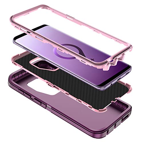 I-HONVA for Galaxy S9 Plus Case Shockproof Dust/Drop Proof 3-Layer Full Body Protection [Without Screen Protector] Rugged Heavy Duty Durable Cover Case for Samsung Galaxy S9 Plus, Purple/Pink