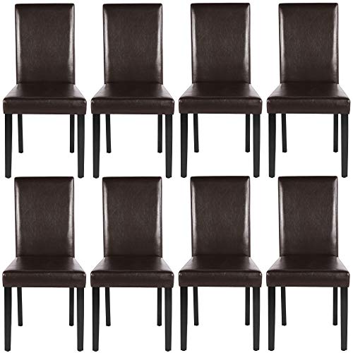 Yaheetech Dining Chairs Side PU Cushion Chairs with Waterproof Surface and Wood Legs for Kitchen Restaurant and Living Room, Set of 8, Brown