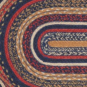 VHC Brands Stratton Half Circle Jute Rug 16.5x33 Country Braided Flooring, Navy and Red