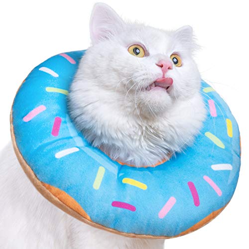 Woiworco Adjustable Cat Recovery Cones, Soft Cone for Cats, Cute Cat Donut Collar, Wound Healing Protective Cone After Surgery Elizabethan Collars for Kitten Pets(M, Blue),