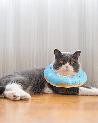 Woiworco Adjustable Cat Recovery Cones, Soft Cone for Cats, Cute Cat Donut Collar, Wound Healing Protective Cone After Surgery Elizabethan Collars for Kitten Pets(M, Blue),