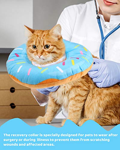 Woiworco Adjustable Cat Recovery Cones, Soft Cone for Cats, Cute Cat Donut Collar, Wound Healing Protective Cone After Surgery Elizabethan Collars for Kitten Pets(M, Blue),