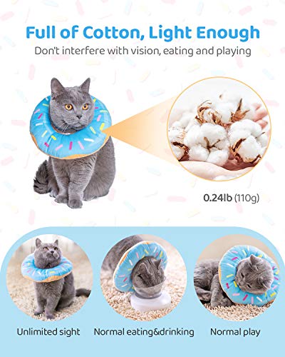 Woiworco Adjustable Cat Recovery Cones, Soft Cone for Cats, Cute Cat Donut Collar, Wound Healing Protective Cone After Surgery Elizabethan Collars for Kitten Pets(M, Blue),