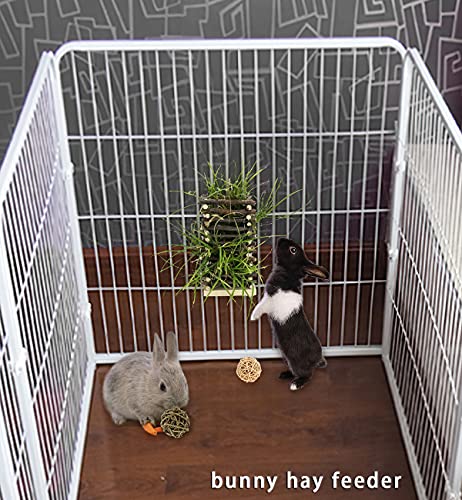 Linifar Rabbit Hay Feeder Wooden Hay Rack Chew Grass Ball Less Waste Manger Bunny Supplies Holder Cage Accessories Food Bowl for Guinea Pig Chinchilla Ferret