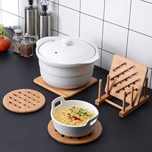 Bamboo Trivet Kitchen Natural Bamboo Trivet Mat Set Heat Resistant Pads Bamboo Hot Pads Trivet Non-Slip Pads Square and Round for Hot Dishes/Pot/Bowl/Teapot/Pans(2Small Round+2 Round+2Square+1Rack)