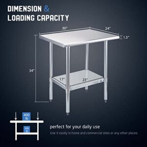 Profeeshaw Stainless Steel Prep Table NSF Commercial Work Table with Undershelf for Kitchen Restaurant 24×30 Inch