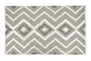 chardin home 3x5 cotton boho rug grey and ivory | modern farmhouse throw/ bath rug for bathroom bedroom kitchen entryway and more | machine washable high low textured area rug