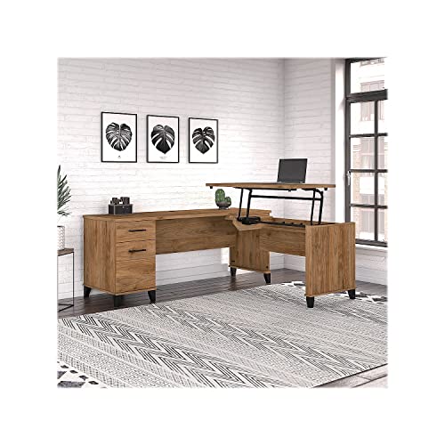 Bush Furniture Somerset 3 Position Sit to Stand L Shaped Desk, 72W, Fresh Walnut