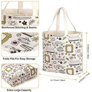 Friends Tote Bag Friends TV Show Merchandise Yellow Frame Kitchen Grocery Cotton Bags Beige