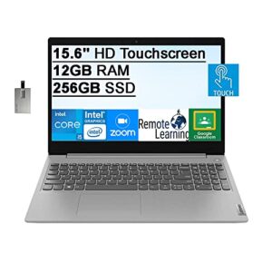 lenovo 2022 ideapad 3 15.6" hd touchscreen laptop computer, 10th gen intel core i5-1035g1, 12gb ram, 256gb ssd, intel uhd graphics, hd webcam, bluetooth, windows 10, grey, 32gb snowbell usb card