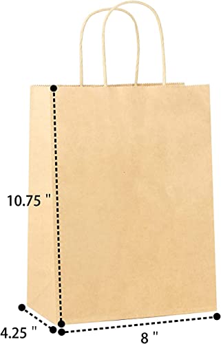 Loe Ts. Medium Size Brown paper bags with handles Plain Kraft gift Bag bulk 8x4.25x10 50Pcs Natural Craft treat bag Party Favor Bags Recyclable retail bags takeout business paper bags Wedding Guests