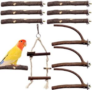 ebaokuup bird parrot perch stand set - 10 pcs natural wood bird parakeet stand branch, fork perch rod stand paw grinding stick bird cage accessories for pet budgies cockatiels conure lovebirds