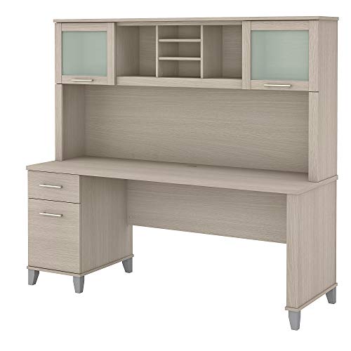 Bush Furniture Somerset 72W Office Desk with Drawers and Hutch in Sand Oak