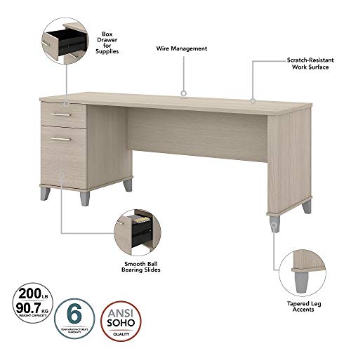 Bush Furniture Somerset 72W Office Desk with Drawers and Hutch in Sand Oak