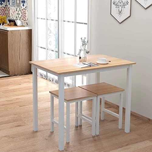 DKLGG 3 Pieces Modren Dining Set, Kitchen Table and Chairs for 2, Perfect for Breakfast Nook, Living Room, Small Space(White), Beige