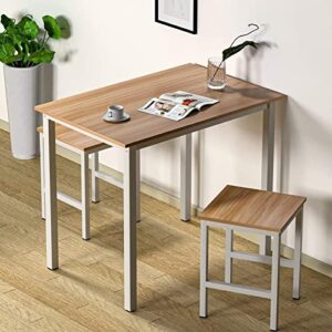 DKLGG 3 Pieces Modren Dining Set, Kitchen Table and Chairs for 2, Perfect for Breakfast Nook, Living Room, Small Space(White), Beige