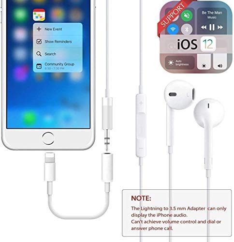 [Apple MFI Certified] 3 Pack for iPhone Headphone Adapter, iPhone 3.5mm Headphone Aux Audio Dongle Splitter Jack Adaptor for iPhone 12/11/11 Pro/XR/XS/X 8 7/iPad/iPod, Support All iOS System(White)