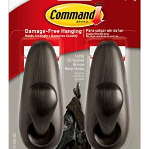 Command Forever Classic Metal Hook, Large, Oil Rubbed Bronze, 2-Hooks (FC13-ORB-2ES), Great for Dorm Decor & Broom & Mop Grippers, Multi-Use Gripper, Holds up to 4 lbs, 2-Pack