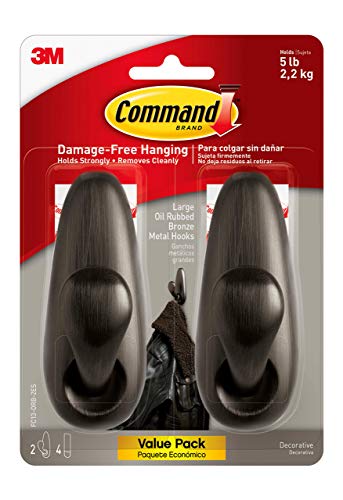 Command Forever Classic Metal Hook, Large, Oil Rubbed Bronze, 2-Hooks (FC13-ORB-2ES), Great for Dorm Decor & Broom & Mop Grippers, Multi-Use Gripper, Holds up to 4 lbs, 2-Pack