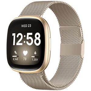 zwgkkygyh bands compatible with fitbit sense versa 3 versa 4 and sense 2 smartwatch women men, stainless steel metal mesh magnetic band replacement for sense/sense 2/versa 3/versa 4, small champagne