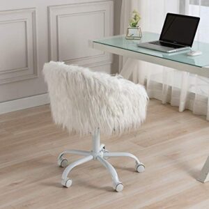 Hi&Yeah Cute Unicorn Faux Fur Desk Chair with Roller Wheel, Comfy Fluffy Adjustable Height Home Office Chair for Teens Adults Study Room Bedroom, White