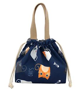 enyuwlcm mini lunch tote pouch reusable small cute lunch bag with drawstring suitable for girls women cat blue