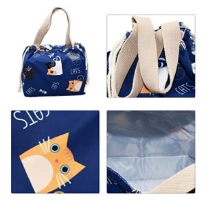 Enyuwlcm Mini Lunch Tote Pouch Reusable Small Cute Lunch Bag with Drawstring Suitable for Girls Women Cat Blue