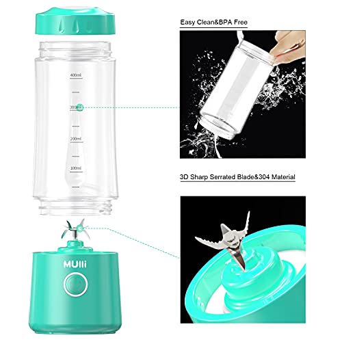 Mulli Portable Blender,USB Rechargeable Personal Mixer for Smoothie and Shakes, Mini Blender with Six Blades for Baby Food,Travel,Gym and More