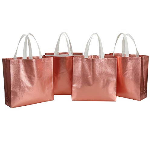 Tosnail 20 Pack Large Reusable Grocery Bags Shopping Tote Bag with Handle Present Bag Gift Bag for Weddings, Birthdays, Party, Event - Rose Gold