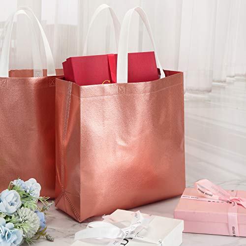 Tosnail 20 Pack Large Reusable Grocery Bags Shopping Tote Bag with Handle Present Bag Gift Bag for Weddings, Birthdays, Party, Event - Rose Gold