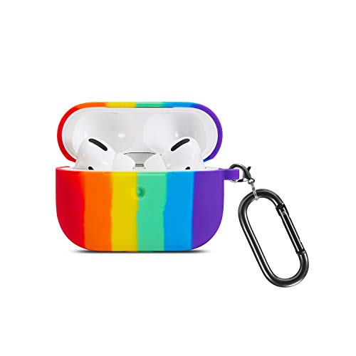 AirPods Pro Case, Rainbow AirPods Pro Case Cover Fashion Stylish Silicone Protective Skin Cover with Keychain for Girls Teens Kids Women Compatible AirPods Pro(2019) (Rainbow-A)