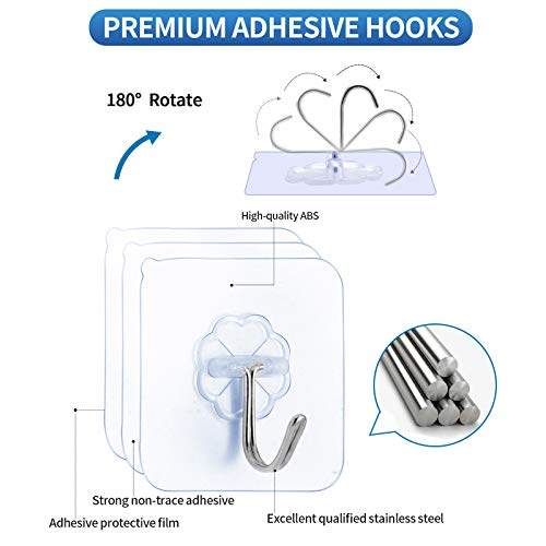 Premium Adhesive Hooks Kitchen Wall Hooks,Heavy Duty 13lb(Max) Wall Hooks, Transparent Reusable Seamless Hooks with Stainless Hooks Reusable Utility Towel Bath Ceiling Office Window Hooks,10 Pack