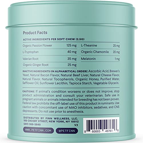 Finn Calming Aid for Dogs - Natural Calming Chews with Melatonin to Help Stress, Separation & Sleep - Vet Recommended & NASC Certified - 90 Chews