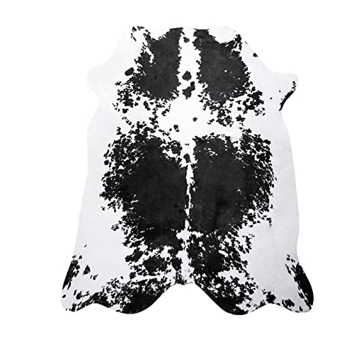 Terrug Cow Print Rug Black 4.6X 5.2 Feet Faux Cow Hide Rug Animal Printed Area Rug Carpet for Home