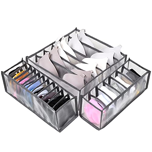 Pack of 3 Closet Organizers and Storage Set Compartment Foldable Underwear Storage Box, There Are 6/7/11 Compartment Nylon Compartments, Can Hold Socks, Bras, Underwear