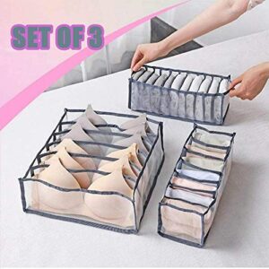 Pack of 3 Closet Organizers and Storage Set Compartment Foldable Underwear Storage Box, There Are 6/7/11 Compartment Nylon Compartments, Can Hold Socks, Bras, Underwear