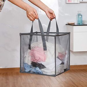 Set of 2 Mesh Popup Laundry Hamper, Collapsible Laundry Basket Double Space Saving Portable Foldable Dirty Clothes Hamper for Bathroom Bedroom College Dorm Room (33L+65L)