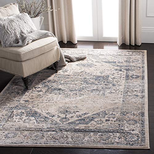 Martha Stewart Collection by SAFAVIEH 9' x 12' Ivory/Blue MSR868A Jackson Non-Shedding Area Rug