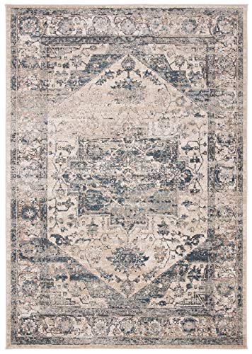 Martha Stewart Collection by SAFAVIEH 9' x 12' Ivory/Blue MSR868A Jackson Non-Shedding Area Rug