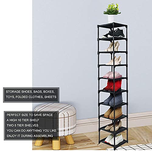 ZQWSYU 10 Tier Narrow Shoe Racks for Closets Durable Enterway Organizer Shoe Shelf Tall Shoe Stand, Metal