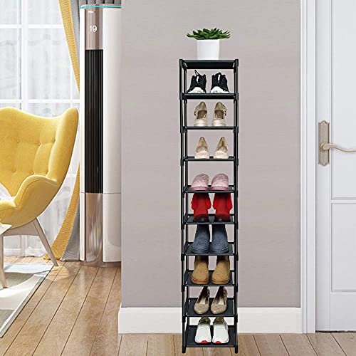 ZQWSYU 10 Tier Narrow Shoe Racks for Closets Durable Enterway Organizer Shoe Shelf Tall Shoe Stand, Metal