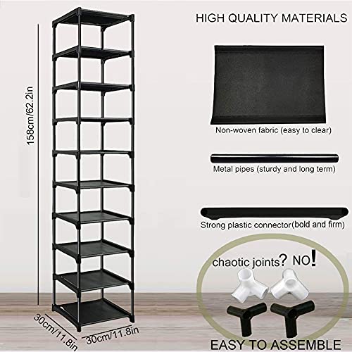 ZQWSYU 10 Tier Narrow Shoe Racks for Closets Durable Enterway Organizer Shoe Shelf Tall Shoe Stand, Metal