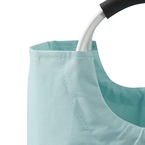 82L Large Thicken Laundry Basket Collapsible Fabric Laundry Hamper Foldable Heavy Duty Clothes Bag Portable Washing Bin Waterproof Cloth Hampers Storage with Durable Aluminum Handles (Light Blue)