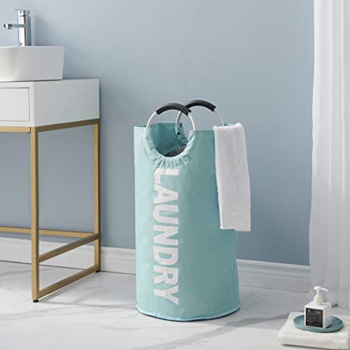 82L Large Thicken Laundry Basket Collapsible Fabric Laundry Hamper Foldable Heavy Duty Clothes Bag Portable Washing Bin Waterproof Cloth Hampers Storage with Durable Aluminum Handles (Light Blue)