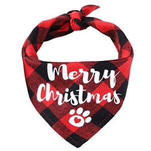 EOOTO Christmas Festival Dog Bandanas for Xmas Plaid Printing Cotton Dog Scarves Adjustable Accessories for Small to Large Dog Puppy Cat