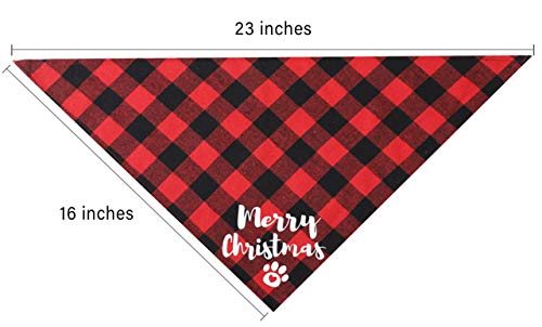 EOOTO Christmas Festival Dog Bandanas for Xmas Plaid Printing Cotton Dog Scarves Adjustable Accessories for Small to Large Dog Puppy Cat